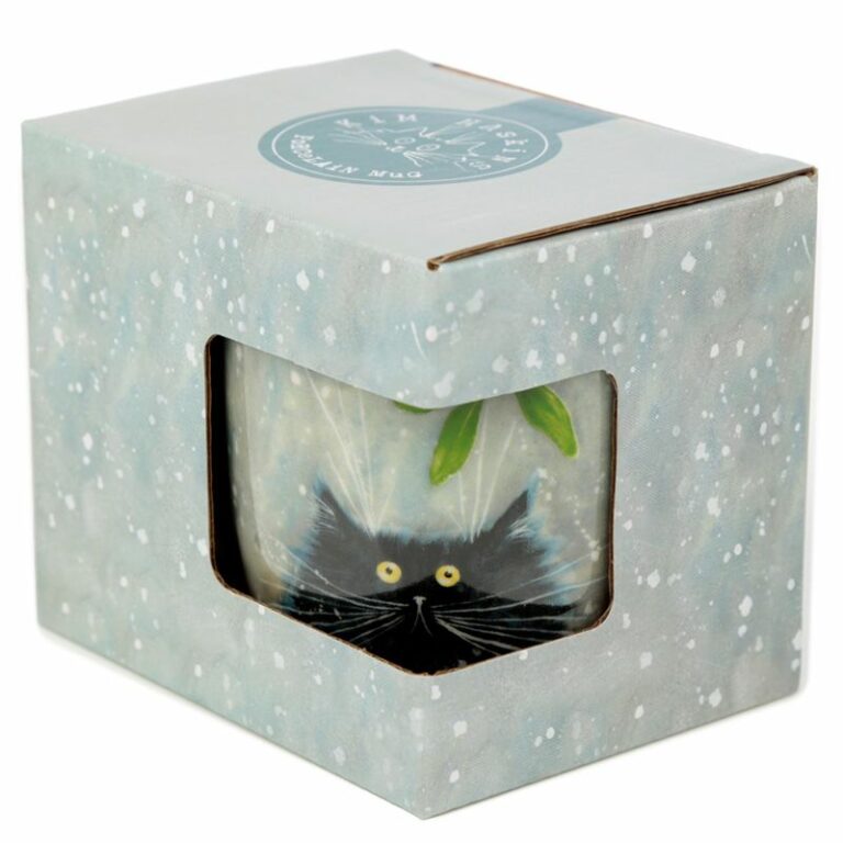 Christmas Mistletoe Cat - Porcelain Mug - Kim Haskins - Shiny Happy Eco