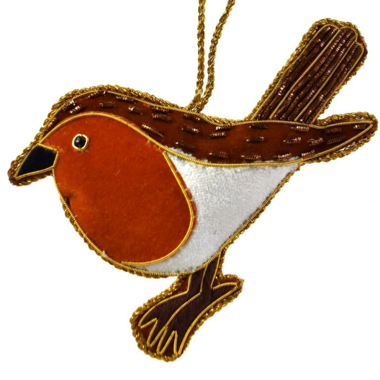 Embroidered Robin - Hanging decoration - Shiny Happy Eco