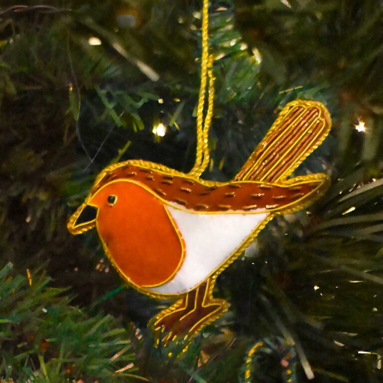 Embroidered Robin - Hanging decoration - Shiny Happy Eco