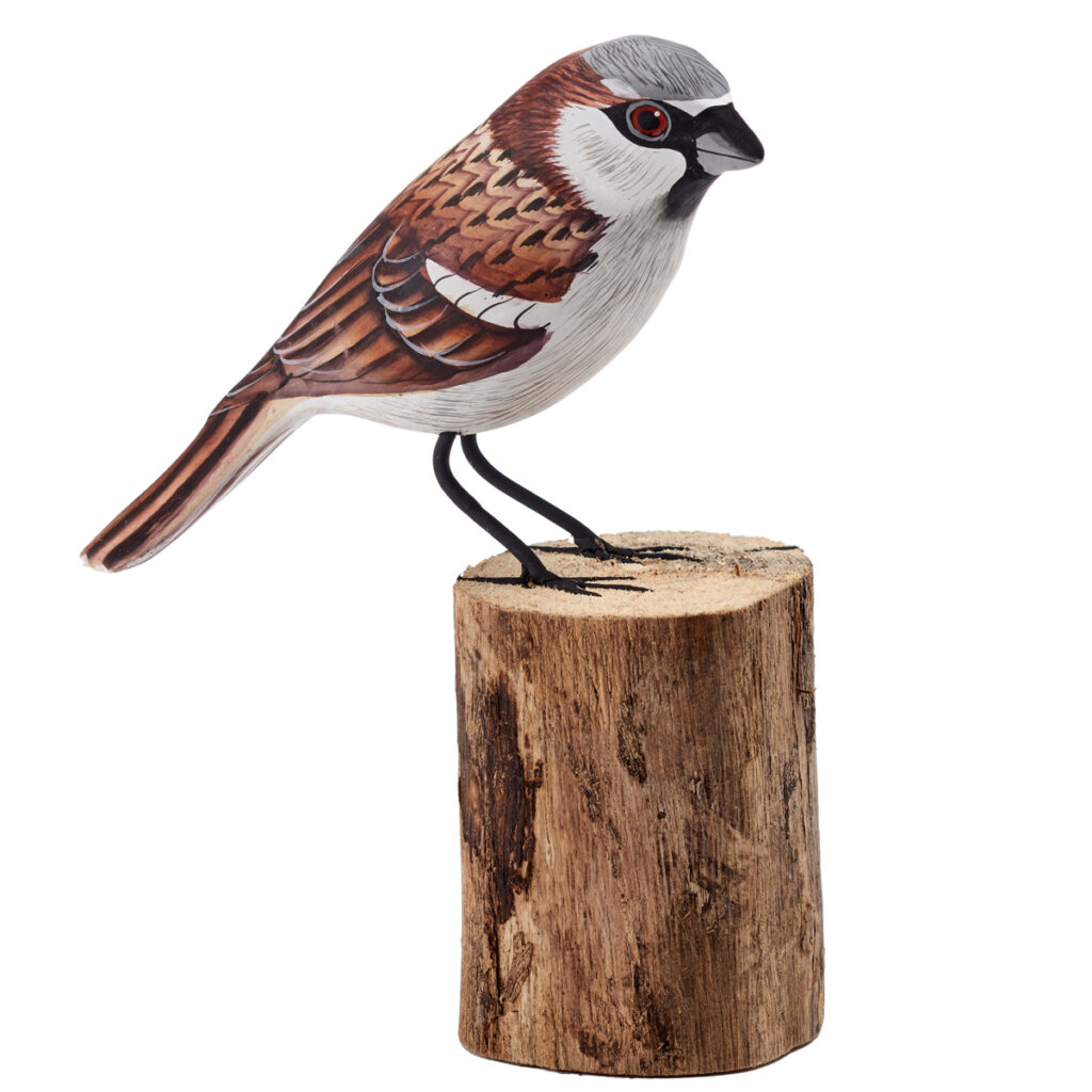 Wooden House Sparrow - Hand made & painted - Shiny Happy Eco