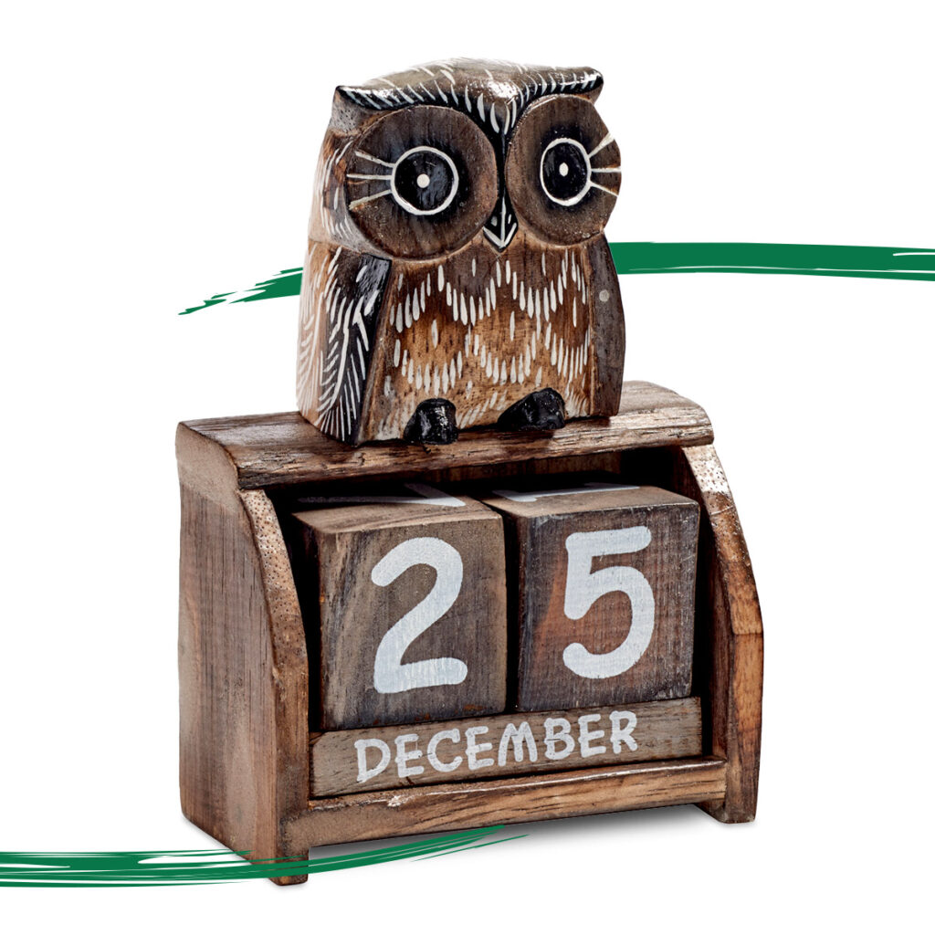 Owl Block Calendar - Wooden handmade - painted perpetual calendar